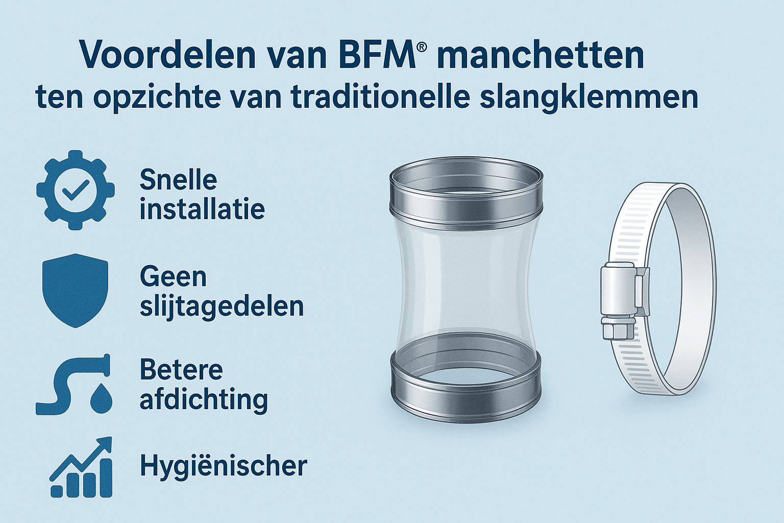Voordelen van BFM® Manchetten ten Opzichte van Slangklemmen